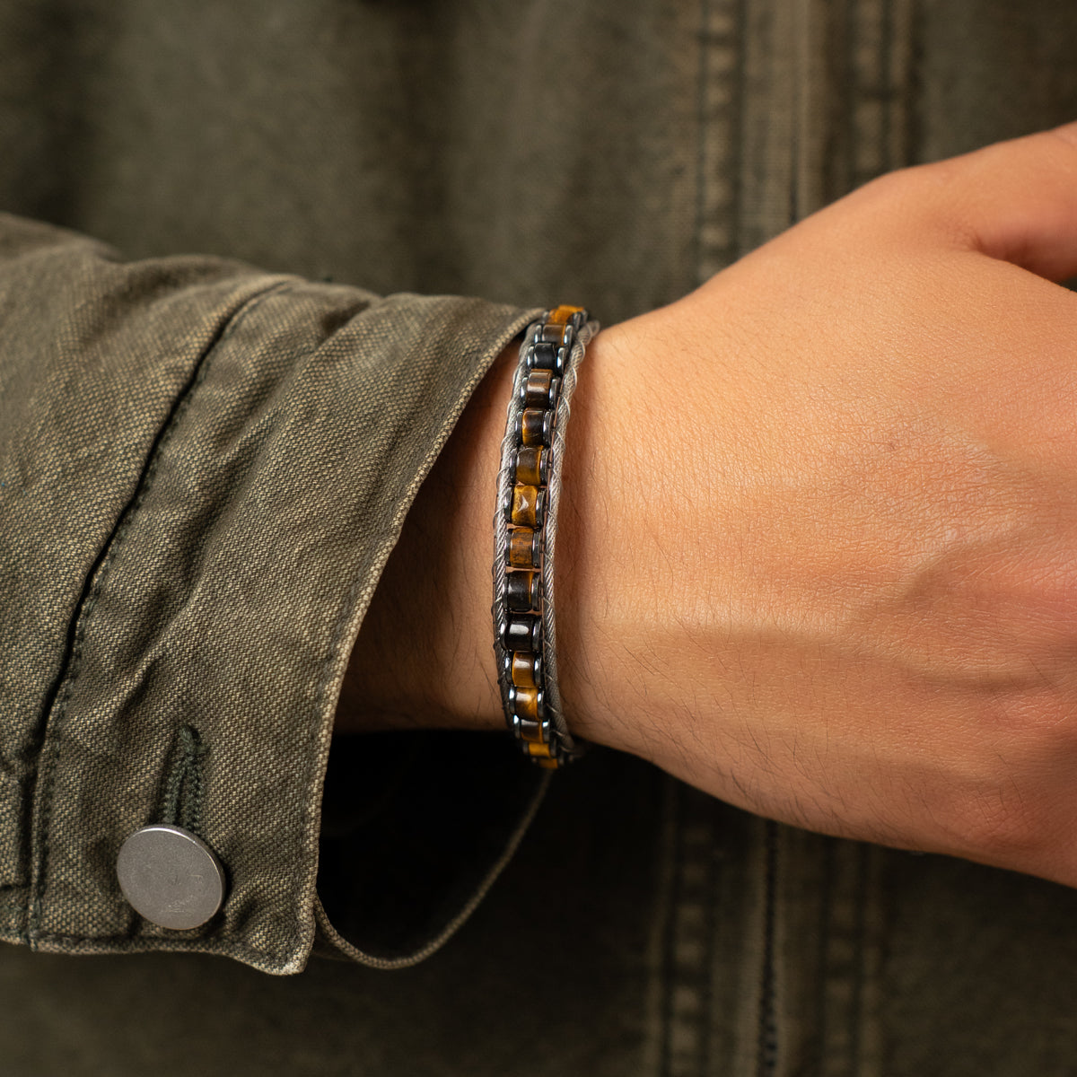 Lima Çelik Halat ve Doğaltaşlı Bileklik – Niki Leather